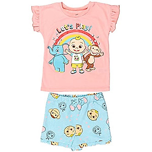 CoComelon JJ Infant Baby Girls Graphic T-Shirt French Terry Shorts Outfit Set Pink/Blue 18 Months
