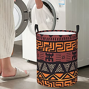 African Mud Cloth Tribal Round Waterproof Storage Box Organizer Round Laundry Basket Portable Dirty Clothes Bag With Handle Suitable For Bedroom, Books, Toy Medium