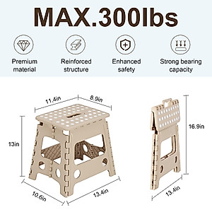 VECELO Folding Step Stool 13 Inch, Non-Slip Surface Portabl Foldable 1 Step Stool with Carry Handle, Heavy Duty to Support Kids/Toddler/Adults for Living Room Kitchen, Bathroom, Khaki