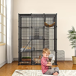 YITAHOME Large Cat Cage Indoor Enclosure Metal Wire 4-Tier Kennels DIY Cat Playpen Catio with Large Hammock for 1-3 Cats