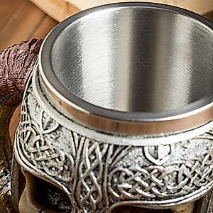 Youccijar Handmade Stainless Steel Vintage Beer Cup,18 Oz Beer Mug Coffee Mug Tea Cup Juice Cup Beverage Cup,Halloween Father's Day Bar Drinkware Gift For Men (Double sheep horn)