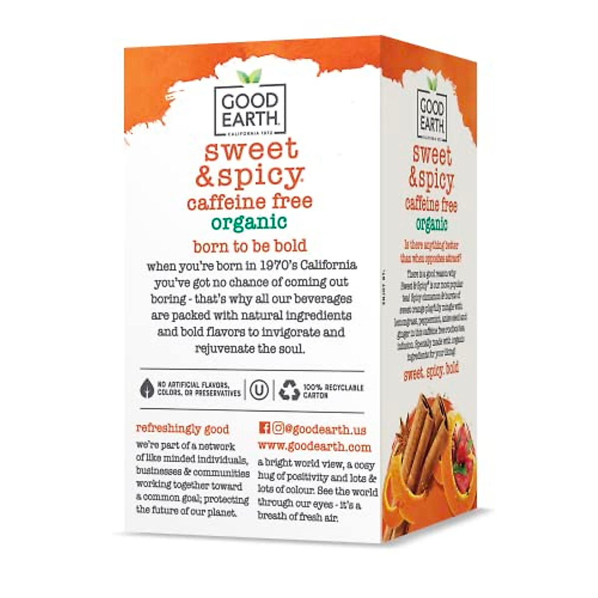 Good Earth Organic Herbal Tea, Sweet & Spicy, Caffeine Free, 18 Count (Pack of 6)