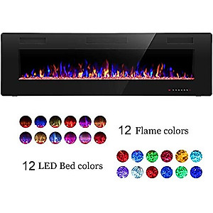 R.W.FLAME 60" Recessed and Wall Mounted Electric Fireplace, Low Noise, Remote Control with Timer,Touch Screen,Adjustable Flame Color and Speed, 750-1500W