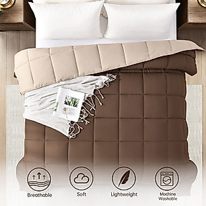 Homelike Moment Comforters Queen Size - Brown Duvet Insert Down Alternative Bed Queen Comforter, Lightweight Bedding Comforters Full Size Quilted Soft All Season Reversible Chocolate Brown/Beige