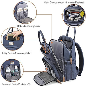 RUVALINO Diaper Bag Backpack Set, Unisex All-in-One Baby Bags for Boy Girl, Multifunction Large Travel Backpack with Portable Changing Pad, Stroller Straps, Pacifier Case and Insulated Pockets
