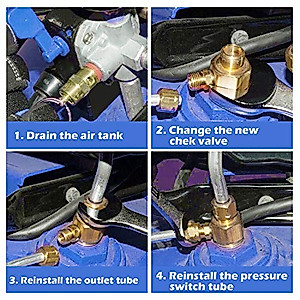 Hromee Air Compressor Replacement Components Brass 1/2 Inch MNPT Compressor in Tank Check Valve Kit with Three Different Unloader Tube Fittings 20 SCFM 4 Pieces