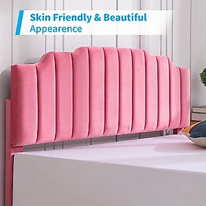 CECER Twin Size Bed Frame for Kids, Upholstered Platform in Linen Fabric, Strong Frame and Sturdy Slats Support, No Box Spring Needed, Easy Assembly (Princess, Twin)