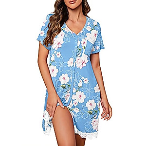 PrinStory Night Gowns Women Button Down Nightgowns Soft Sleepwear