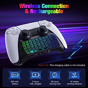 MoKo RGB Backlight Keyboard for PS5 Controller, Bluetooth Wireless Mini Gamepad Chatpad for Playstation 5 with Upgraded Built-in Speaker & 3.5mm Audio Jack for PS5 Controller Accessories