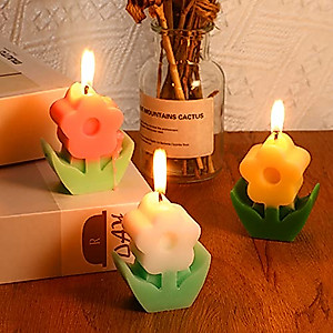 3 Pcs Flower Shaped, Aesthetic, Cool, Cute, Danish Pastel Room Decor Paraffin Soy Funky Scented Candle Bridal Showers for Gift Wedding Party Favors (Pink, White, Yellow)