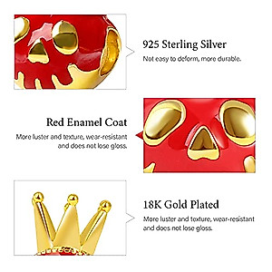 GNOCE Halloween Horror Charm Bead Sterling Silver 18k Gold Plated Poison Apple with Crown Charm For Bracelet/Necklace For Women Girls