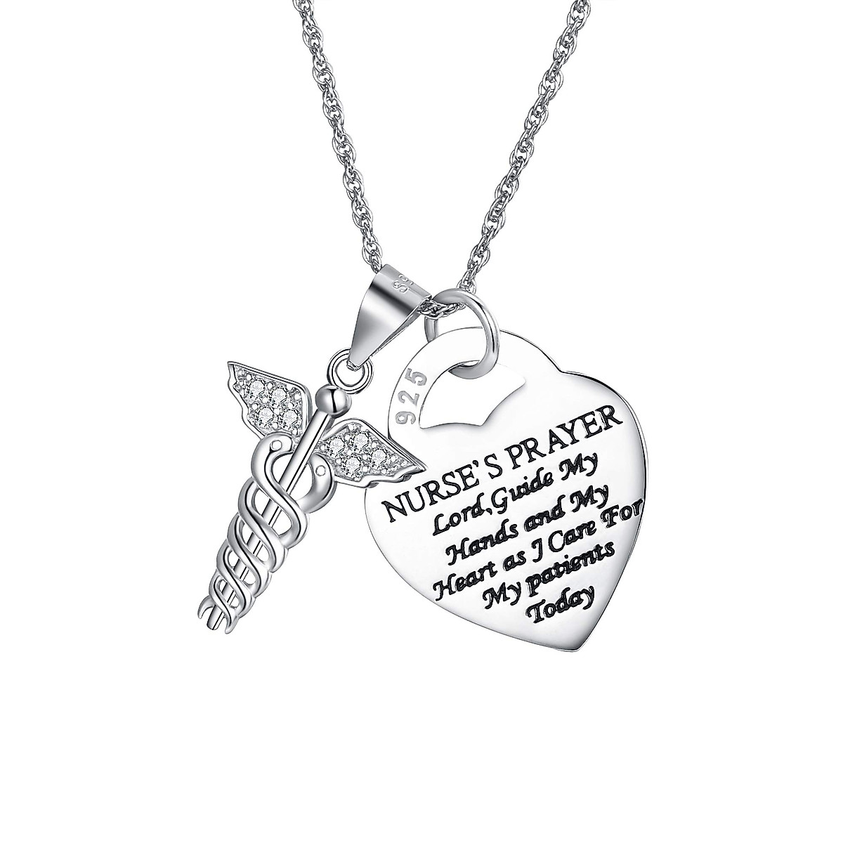 BriLove Gifts for Mom 925 Sterling Silver Necklace for Women Caduceus Angel Nursing Themed Pendant Necklace for Mothers Day/Valentines Day/Birthday/Christmas/Anniversary