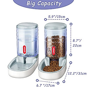 Lucky-M Pets Automatic Feeder and Waterer Set,Dogs Cats Food Feeder and Water Dispenser 3.8L,2 in 1 Cat Food Water Dispensers for Small Medium Big Pets (Gray)