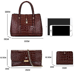 Retro Messenger Lock Bag Fashion Shoulder Handbags Three-piece Bags Crocodile Pattern Purses Female Top Handle Tote (Black)