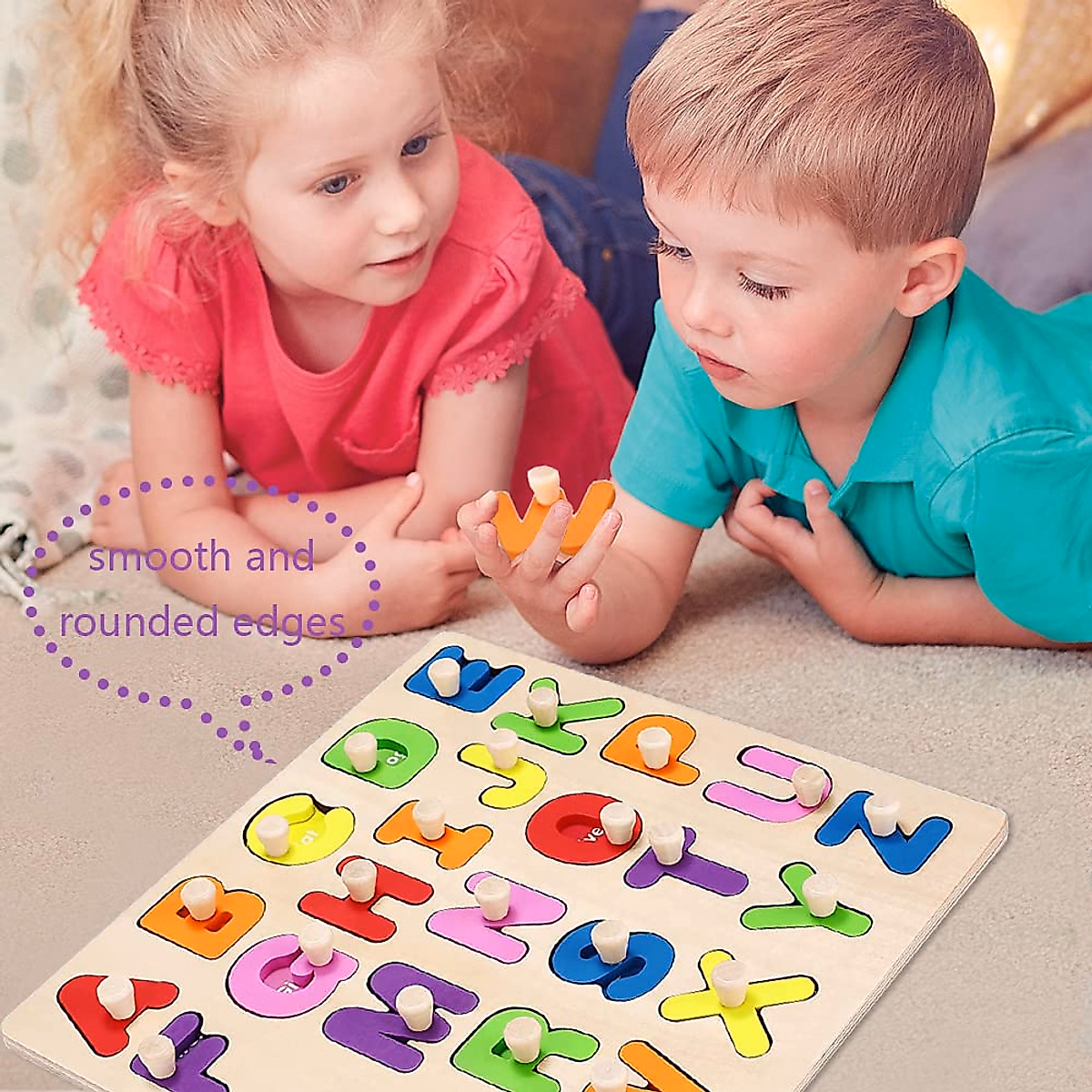 Alphabet Puzzle Wooden Puzzles with Board Knob for Toddlers 1 2 3 4 5 Year Old ABC Puzzle Shape Alphabet Learning Puzzles Toy, Great Preschool Gifts for Girls and Boys