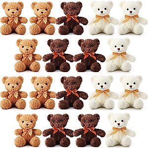 18 Pcs Bear Stuffed Animals Bulk 12 Inch Soft Plush Bears Doll Small Stuffed Bear Toy with Bows for Boy Girl Baby Shower Christmas Birthday Decor Gift Party Favors, White, Dark Brown, Light Brown