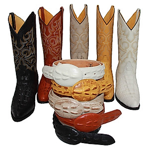 Western Shops Mens Leather Crocodile Alligator Design Cowboy Western Boots with Free Belt (6.5,Black)