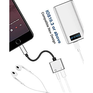 2 Pack Headphone Adapter for iPhone, [Apple MFi Certified] 2 in 1 Lightning to 3.5mm AUX Audio + Charger Splitter Adaptor Compatible with iPhone 14/13/12/11/XS/XR/X/8/7/iPad, Support All iOS System