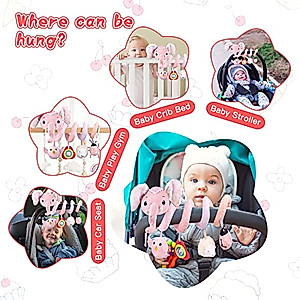 JERICETOY Baby Car Seat Toys Stroller Toys Crib Toys Infant Activity Spiral Plush Toys Hanging Stroller Toys for Baby Car Seat Stroller Bar Crib Bassinet Mobile with Music Squeaker Rattles (Elephant)
