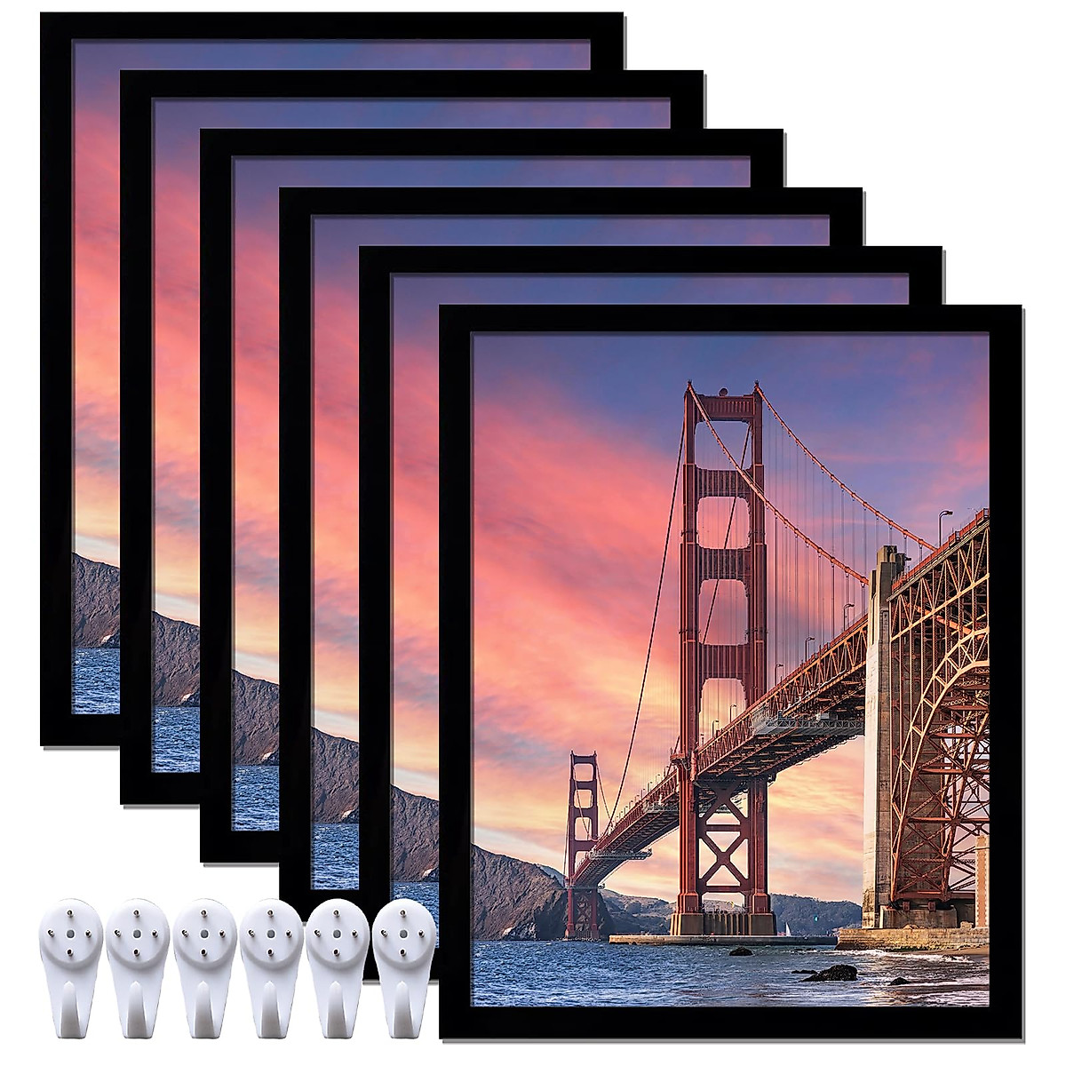 ijuerybai 6 Sets 11x14 Picture Frame, Frames for 11 x 14 Canvas Collage Photo Poster Certificate Wall Gallery, High Transparent Horizontal Vertical Black 11 by 14 Inches