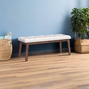 HUIMO Button-Tufted Bench for End of Bed, Entryway Bench with Upholstered Linen Fabric, Ottoman Bench for Living Room,Dining Bench for Kitchen(Beige)