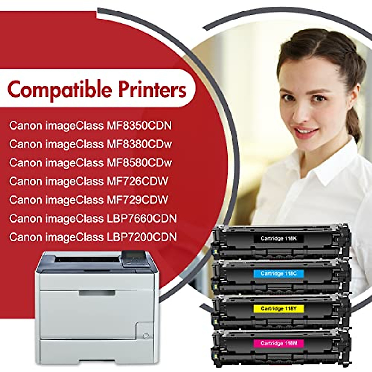 118 Toner Cartridge Replacement for Canon 118 Toner Cartridge CRG118 CRG 118 for Canon Color ImageCLASS MF8580dw MF644Cdw LBP622Cdw MF641Cw MF644 Printer Ink (Black Cyan Magenta Yellow, 4-Pack)