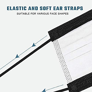 MSAAEX Black Disposable Face Mask, 4-Ply Black Masks with Ear Loop, Non-Woven Mouth Cover - 50 Pcs