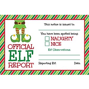 Pink Pixie Studio 25 Official Elf Reports- 4 x 6 Elves Notice Naughty or Nice Behavior to Accompany Your Holiday Christmas Elf- North Pole Santa Surveillance Xmas Note Cards