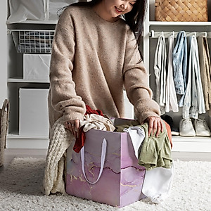 11.8" Extra Large Gift Bag Colorful Marble Square Giant Gift Bag with Handles and Tissue Paper Big Present Bag Pink Purple Wrapping Paper Bag for Birthday Wedding Christmas Baby Shower Party Supplies