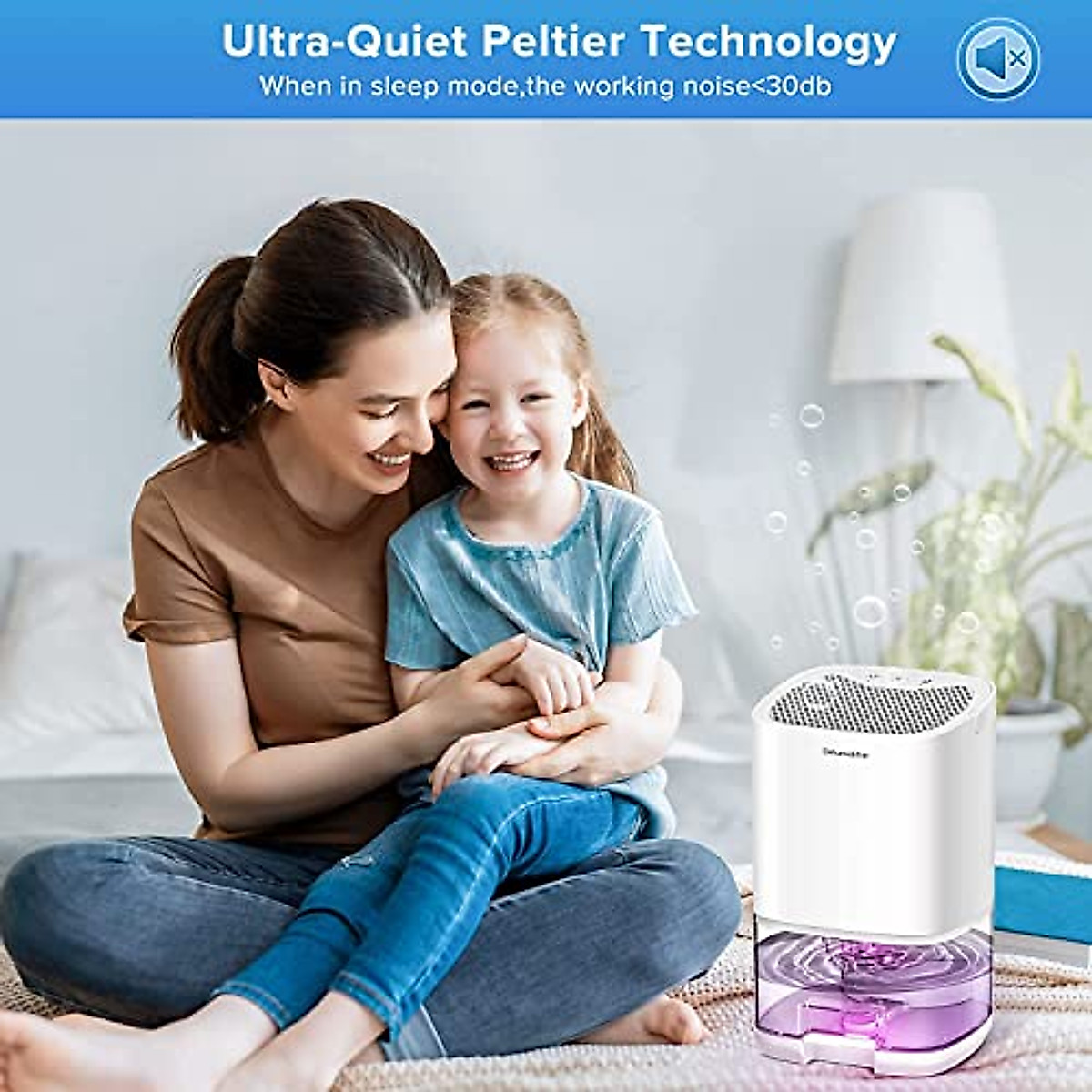 LAOVER Dehumidifiers, 1000ml Dehumidifier for Home, Portable Small Bedroom Bathroom Basement Closet Garage RV Office, Auto Shut Off 7 Colorful LED & Two Working Modes Ultra Quiet, White