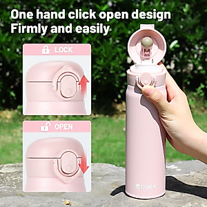 MUCR 17 oz / 500 ml Insulated Water Bottle, Stainless Steel Thermo Coffee Travel Mug, Thermal Cup with Snap Flip Lid, BPA Free for Hot and Cold Drinking, Pink