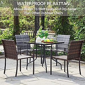 Mxfurhawa Patio Dining Chairs Set of 2 Outdoor PE Stackable Wicker Chairs Quick Dry Outdoor Arm Chairs for Backyard Lawn & Garden All-Weather Resistant, Brown