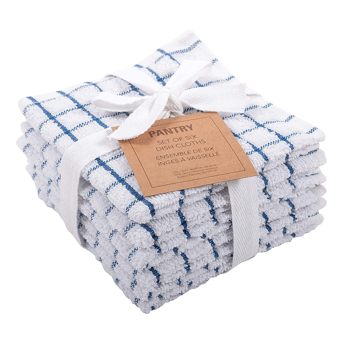 KAF Home Pantry 100% Cotton Checkered Grid Dish Cloths | Set of 6, 12 x 12 Inches | Absorbent and Machine Washable | Perfect for Cleaning Counters, and Any Household Spills - Blue