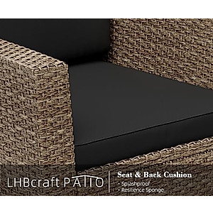 LHBcraft 4PCS Patio Furniture Set, Outdoor Conversation Sets with Rattan Chair Table, Wicker Loveseat Sofa Bistro for Garden, Pool, Backyard