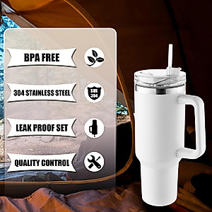 Xereizo 40 oz Tumbler with Handle and Straw, Leak Proof Stainless Steel Insulated Travel Coffee Tumbler Cups Lid and Straw, Iced for 40 Hours Cupholder Friendly Water Bottle Mug, Frost, White