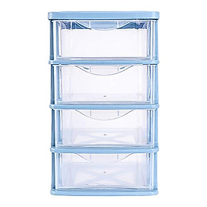 DOITOOL Four- Layer Storage Drawers- Transparent Plastic Drawers Organizer- Multifunction Plastic Drawers Kitchen Pantry Storage Cabinet for Kitchen, Bathroom, Vanity, Desk ( Blue )
