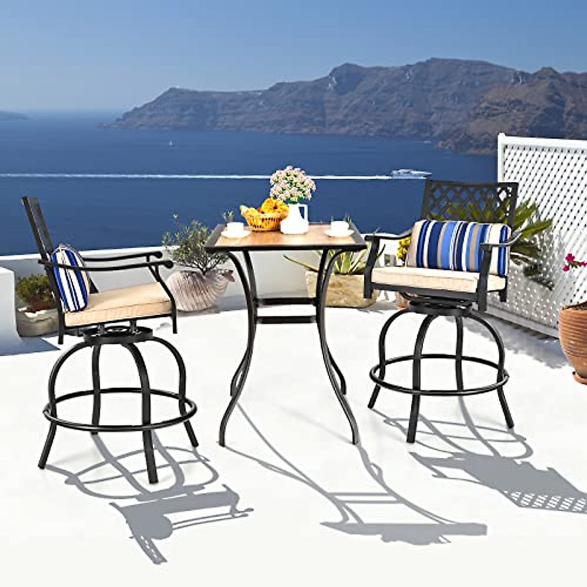 Tangkula Outdoor Bar Height Chair Set, Patio Swivel Chairs with Steel Frame & Soft Cushions, Ergonomic Swivel Chairs with Comfortable Armrest for Poolside, Backyard, Garden, Set of 4