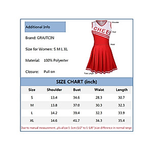 GRAJTCIN Womens Cheerleader Costume High School Girl Halloween Party Cheerleading Outfit with Pom Pom(Large, Red)