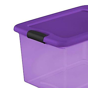 Sterilite 64 Qt Latching Storage Box, Stackable Bin with Latch Lid, Plastic Container to Organize Halloween Decor, Purple Tint with Purple Lid, 6-Pack