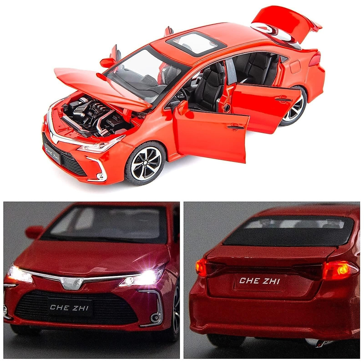 BDTCTK Compatible for 1:32 Corolla Model Car, Zinc Alloy Pull Back Toy Car with Sound and Light for Kids Boy Girl Red