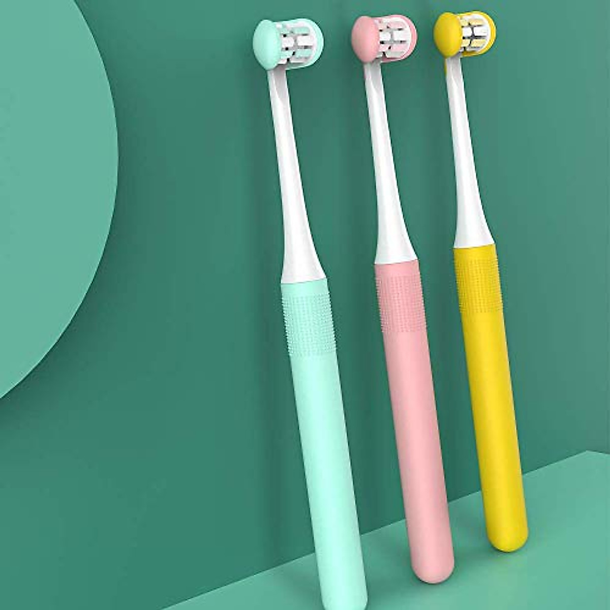 GOGOCAT 3D toothbrushes for Adults Yellow,3 Sided Wrapped Tooth Brush Oral Care.1 Count