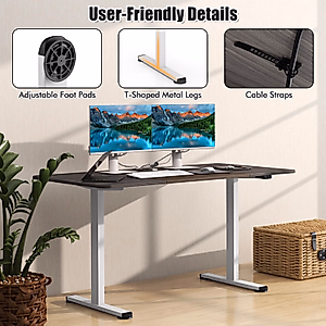 Tangkula 55 x 28 Inch Large Electric Standing Desk, Height Adjustable Sit to Stand Desk with Powerful Motor & Anti-Collision Design, Ergonomic Stand Up Workstation with Metal Frame, Home Office Desk