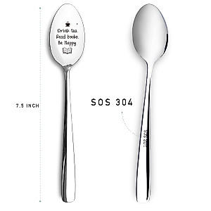 Drink Tea Read Books be Happy Tea Spoon Engraved Funny Gift for Women Men Tea Lover Spoon Best Thanksgiving Christmas Birthday Gifts