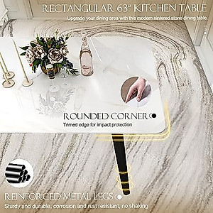 AmoUnico White Dining Table, Rectangular 63" Kitchen Table with Marble Sintered Stone Table Top and Metal Legs, Modern Dining Room Table for 6, Slate Dinner Table for Living Room or Office, Table Only