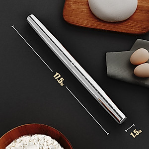 French Rolling Pin with Measurements - Quellance Rolling Pins for Baking,17.5" Fondant Rollong Pin,Stainless Steel Rolling Pin Dough Roller