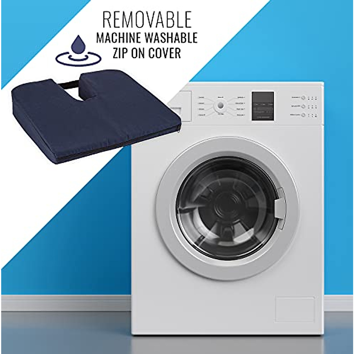 DMI Gradual Slope Seat Cushion for Coccyx, Sciatica and Tailbone Pain Used With Dining Room Chairs, Desk Chairs, Car Seats or Wheelchair Cushions, Machine Washable-Cover, 15 Inch, Navy