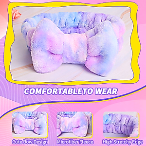 WSYUB Spa Headband and Matching Wrist Bands for Washing Face, Fuzzy Skincare Bow Headbands, Soft Facial Makeup Head Bands, Shower Hair Sleepover Party Supplies