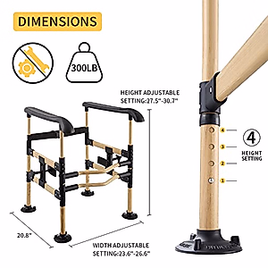 Toilet Safety Rail for Elderly, Adjustable Detachable Frame, Toilet Safety Frame for Elderly & Handicapped - Elderly Assistance Products, 4 Replacement Suction Pads, Enhances Stability