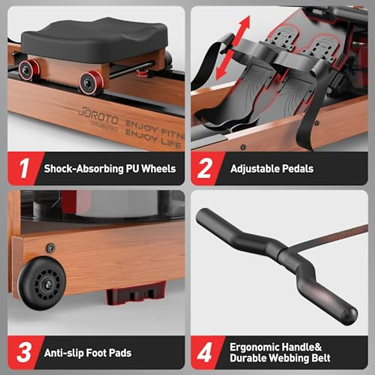 JOROTO Water Rowing Machine for Home Use, Foldable Rower Machine 330lbs Weight Capacity with Bluetooth Monitor, Phone Holder