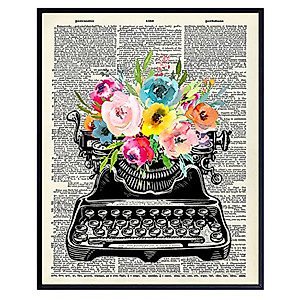 Vintage Floral Typewriter Dictionary Wall Art - 8x10 Sentimental Upcycled Home Decoration, Apartment or Office Decor - Chic Unique Gift for Writer, Teacher, Journalist, Personal Assistant, Secretary